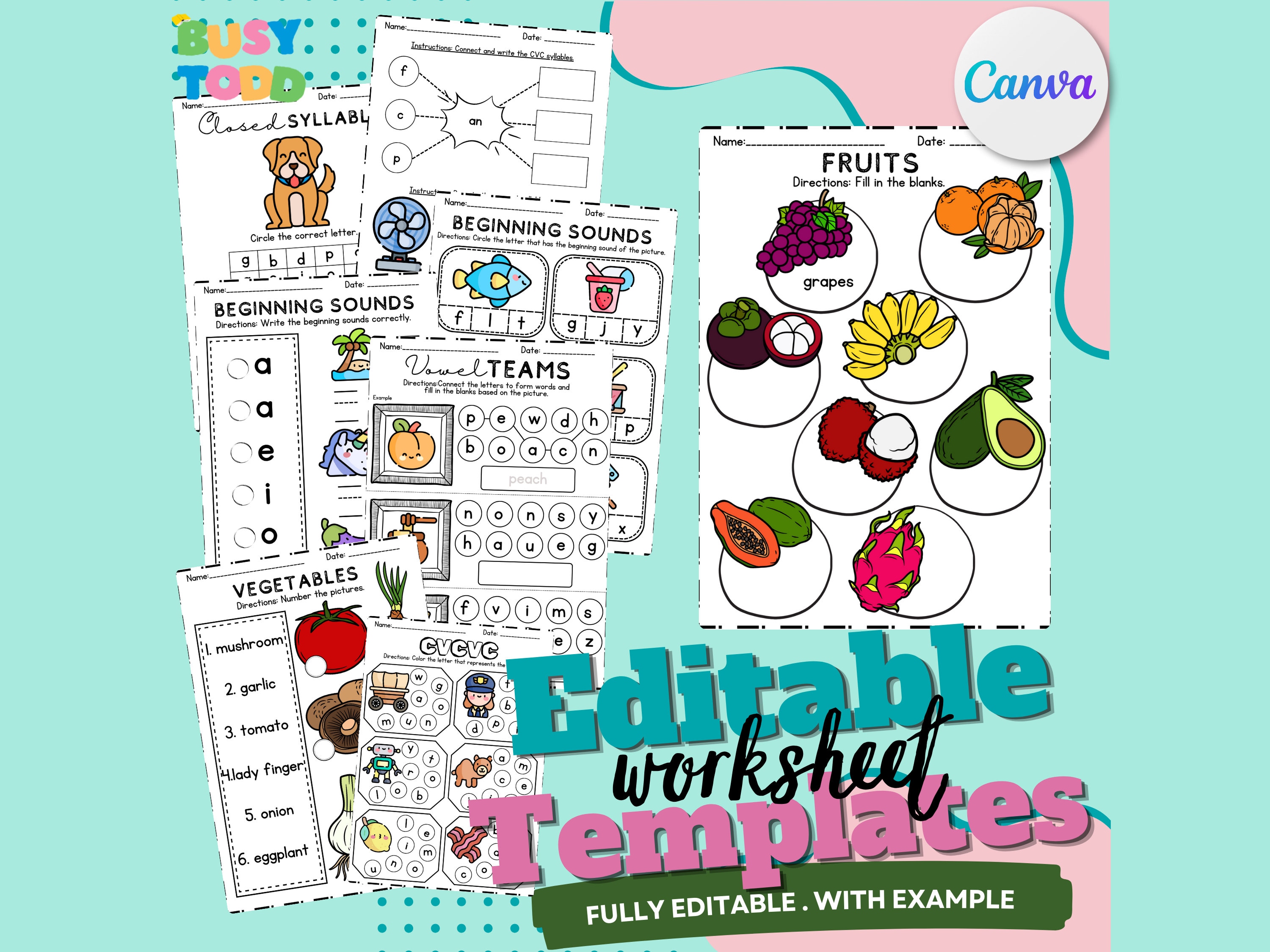 Editable Worksheet Canva Templates - Teacher Editable Template Bundle ...