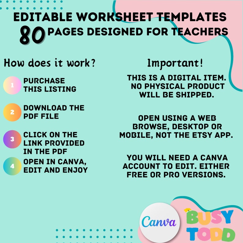 Editable Worksheet Canva Templates - Teacher Editable Template Bundle ...