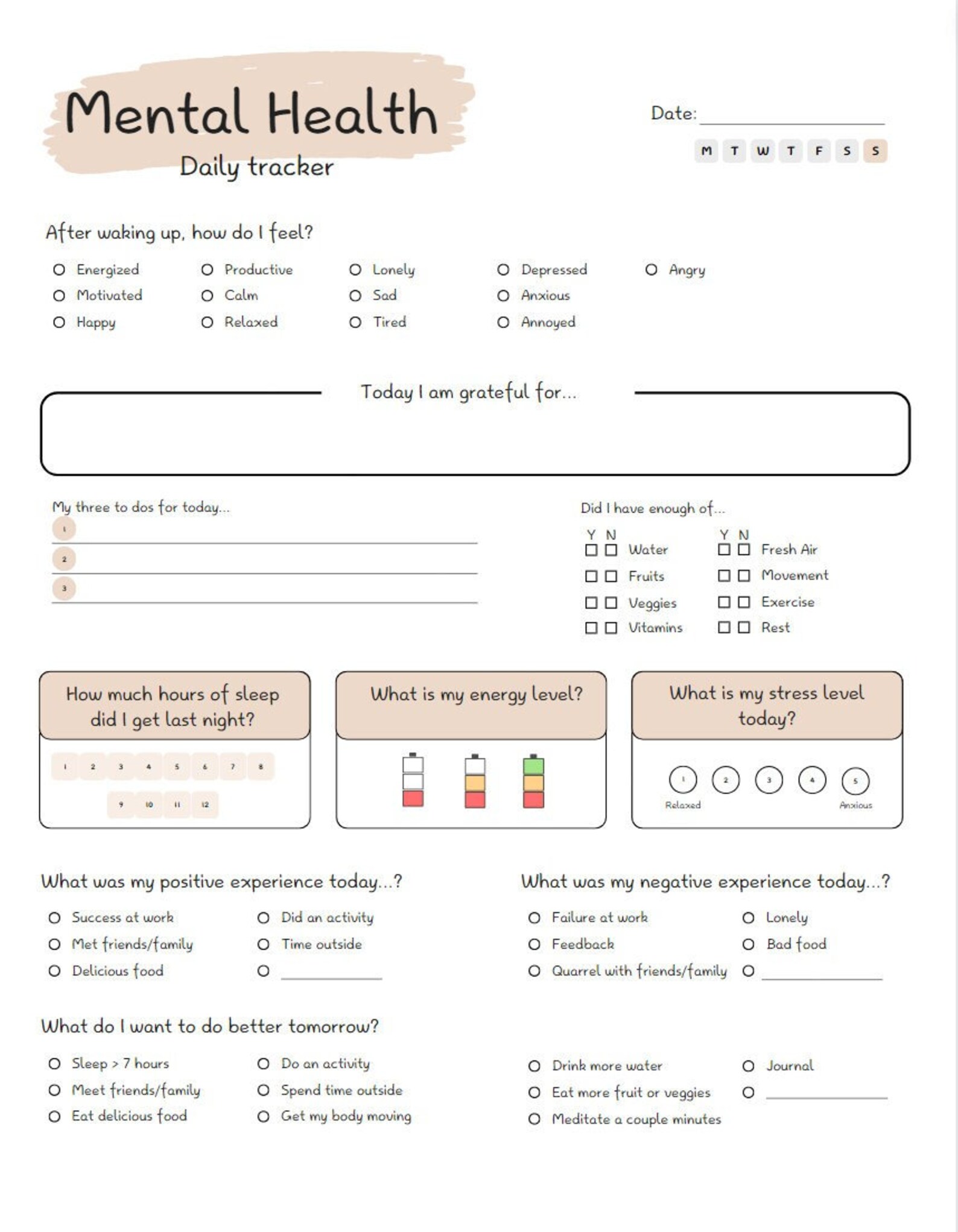 Mental Health Daily Planner Digital Beige - Etsy