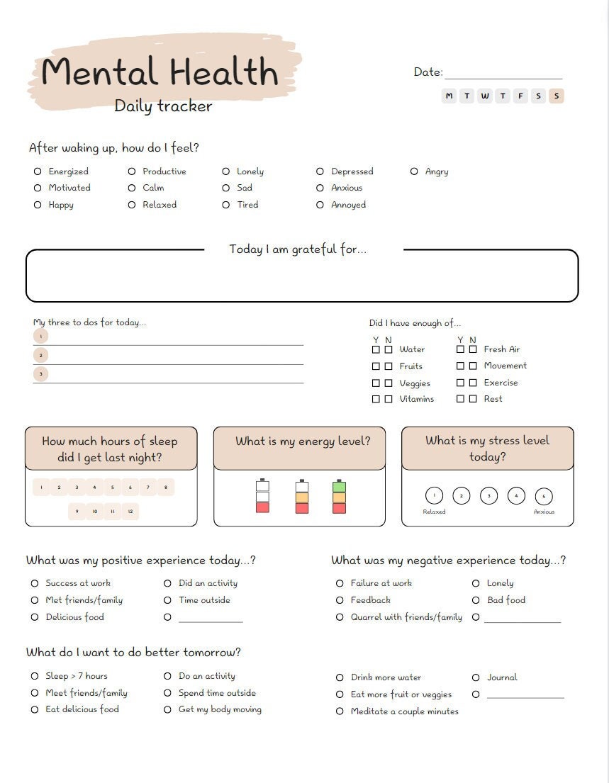 Mental Health Daily Planner Digital Beige - Etsy