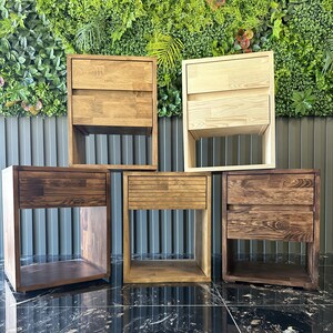 Unique Style Nightstand, Walnut Colored Bedside Table, Night Table, Mid ...