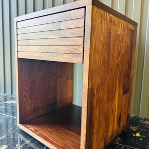 Unique Style Nightstand, Walnut Colored Bedside Table, Night Table, Mid ...