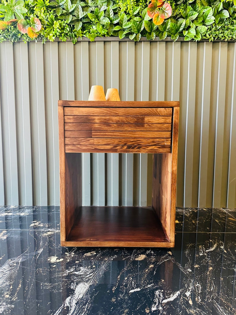 Unique Style Nightstand, Walnut Colored Bedside Table, Night Table, Mid ...