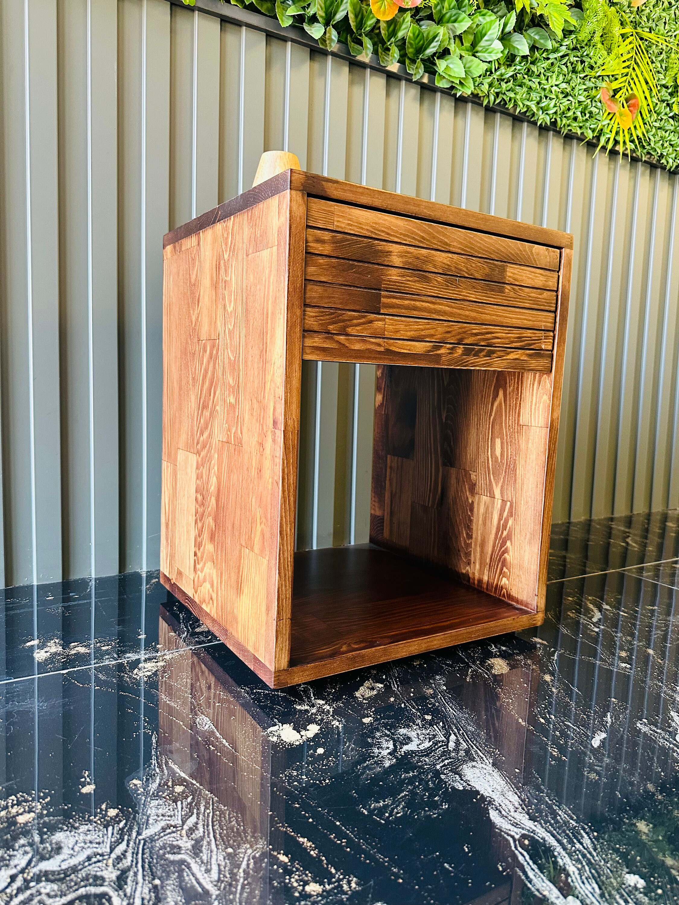Unique Style Nightstand, Walnut Colored Bedside Table, Night Table, Mid ...