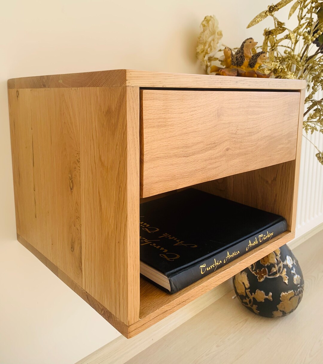 Oak Floating Nightstand, Oak Bedside Table, Oak Side Table, Oak Shelf, Oak Table, Oak Furniture ...