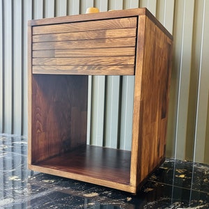Unique Style Nightstand, Walnut Colored Bedside Table, Night Table, Mid ...