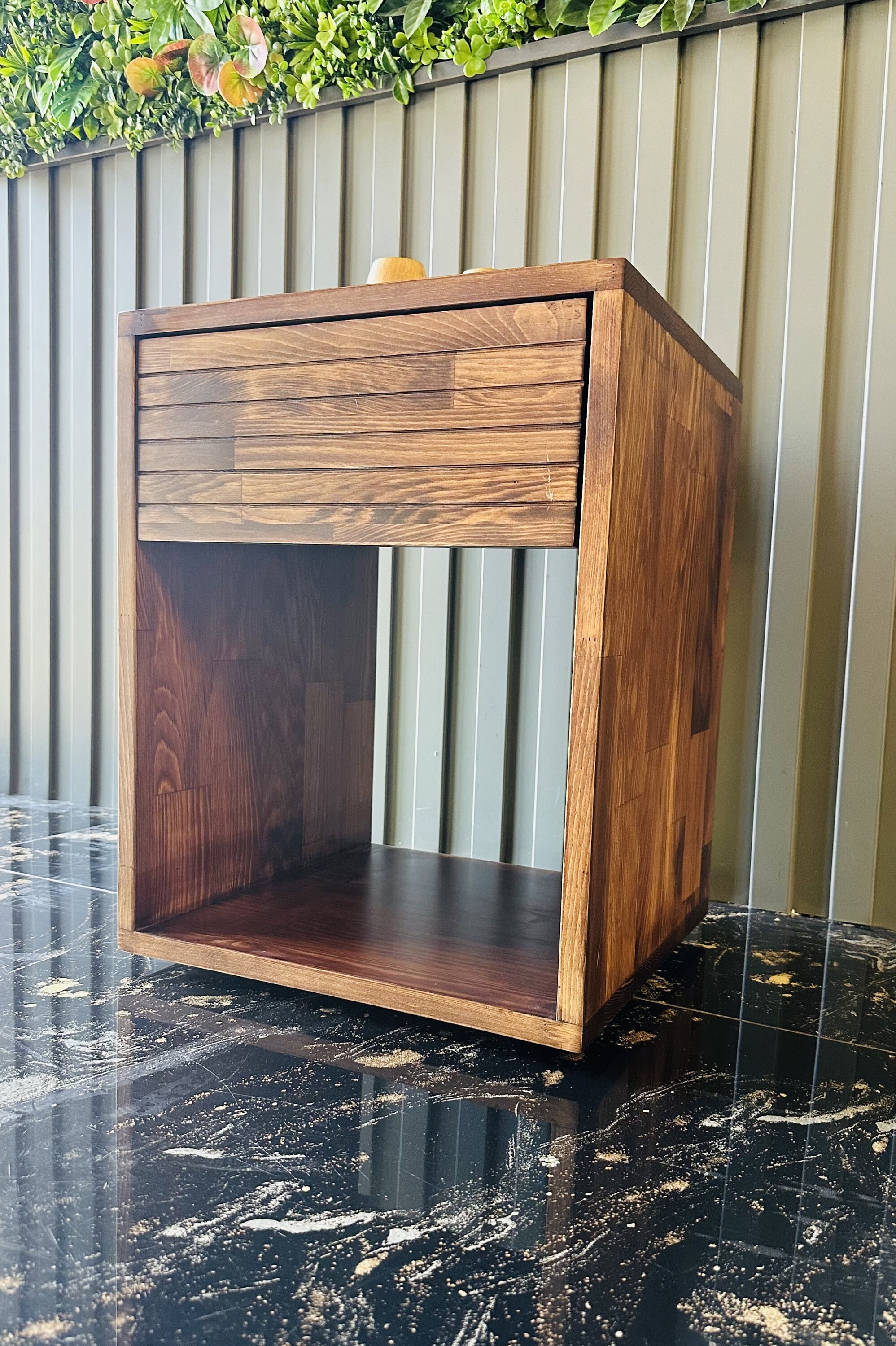 Unique Style Nightstand, Walnut Colored Bedside Table, Night Table, Mid ...