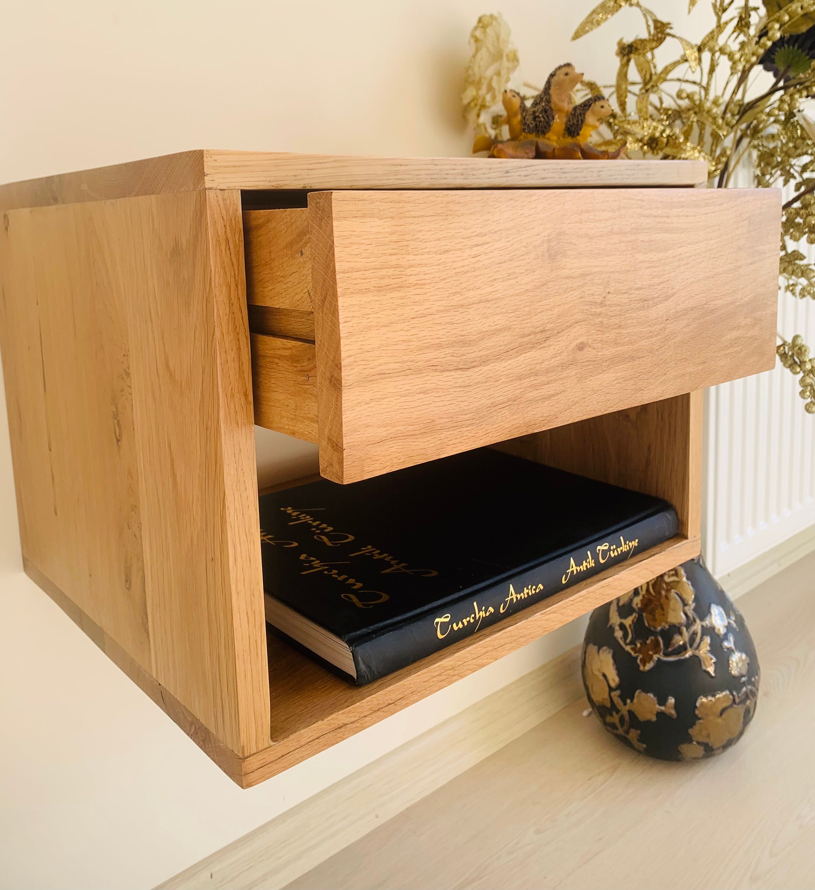 Oak Floating Nightstand, Oak Bedside Table, Oak Side Table, Oak Shelf ...