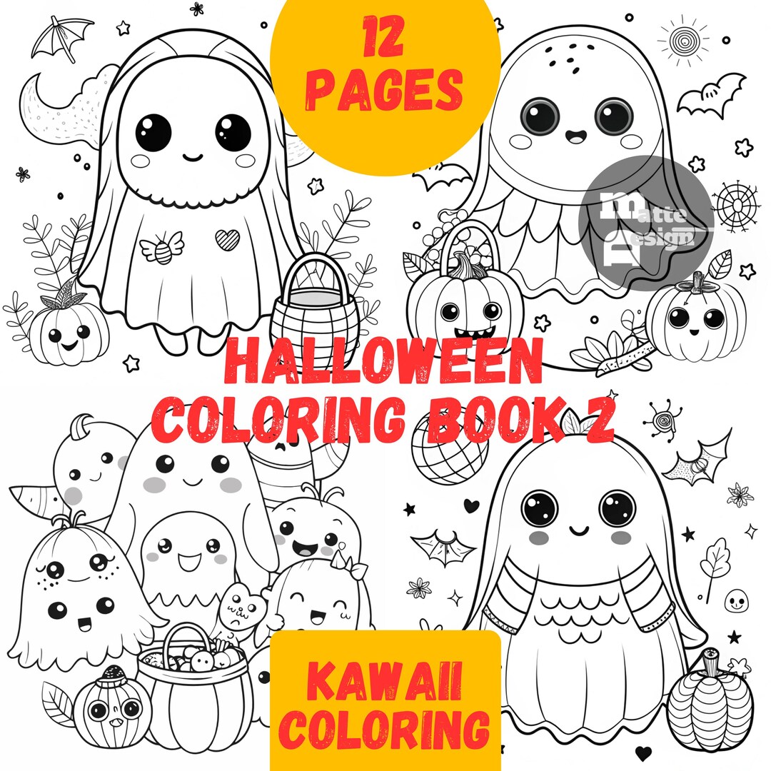 Kawaii Halloween Coloring Book 12 Adorable Pages of Cute & Spooky Fun ...