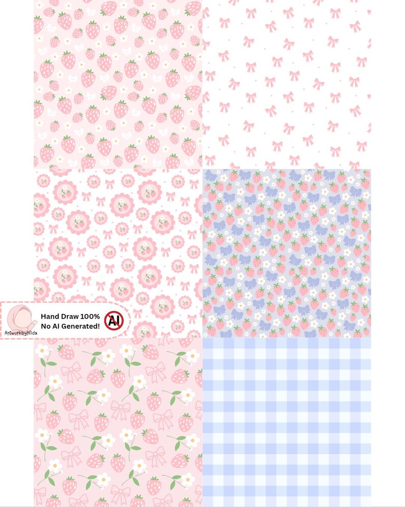 Grandmillennial Strawberry and Bow Seamless Pattern | Cottagecore ...