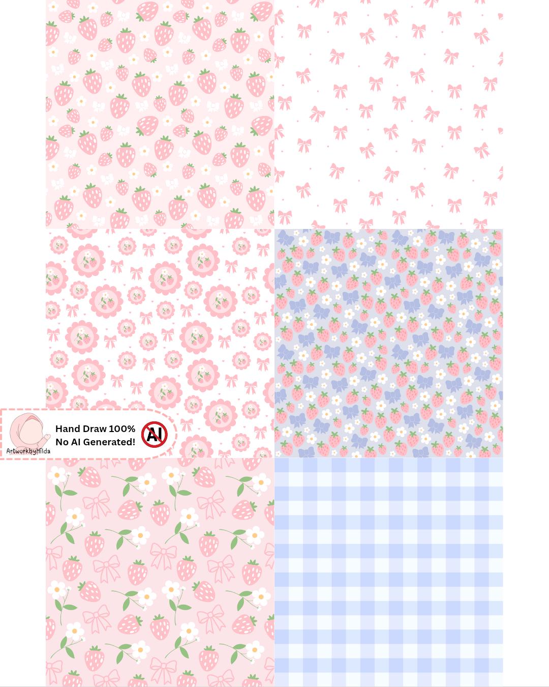 Grandmillennial Strawberry and Bow Seamless Pattern | Cottagecore ...