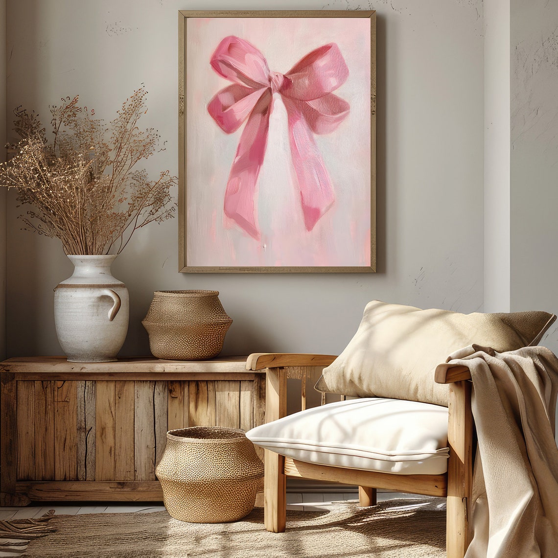 Balletcore Wall Art, Pink Bow Painting, Coquette Room Print, Aesthetic ...