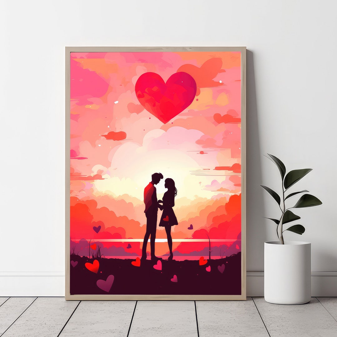 Romantic Couple Heart Art Valentines Day Print Valentines Day Gift ...