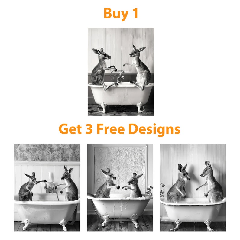 Cute Kangaroos in Tub Printable Wall Art | Kangaroo Photo | Kangaroo ...
