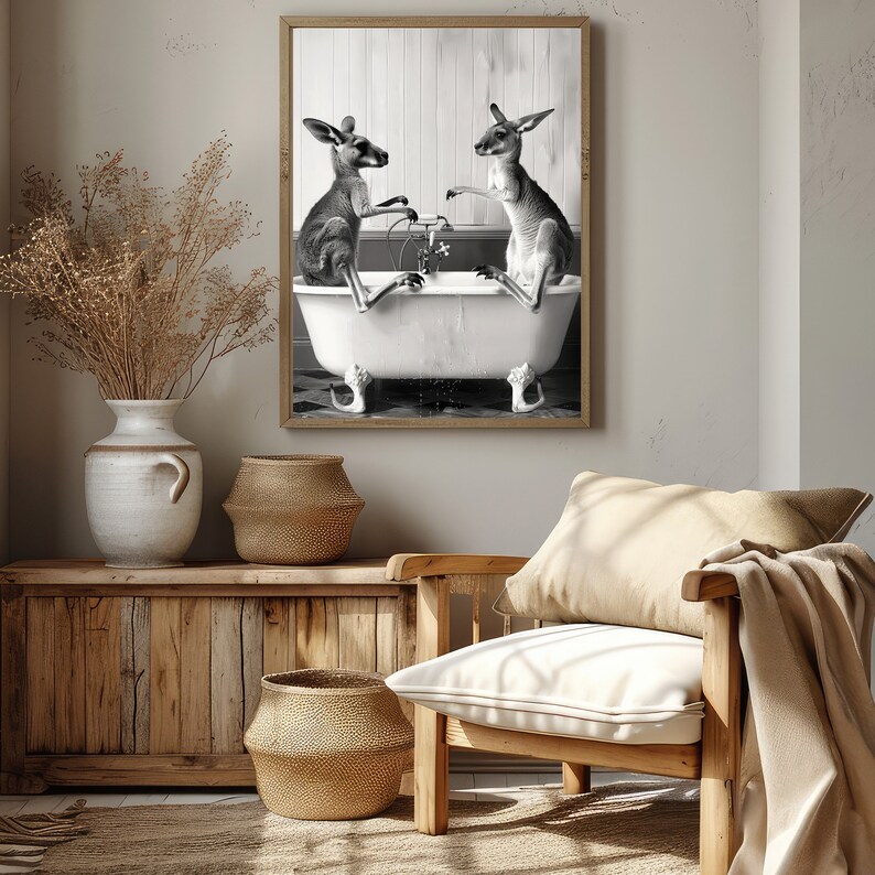 Cute Kangaroos in Tub Printable Wall Art | Kangaroo Photo | Kangaroo ...