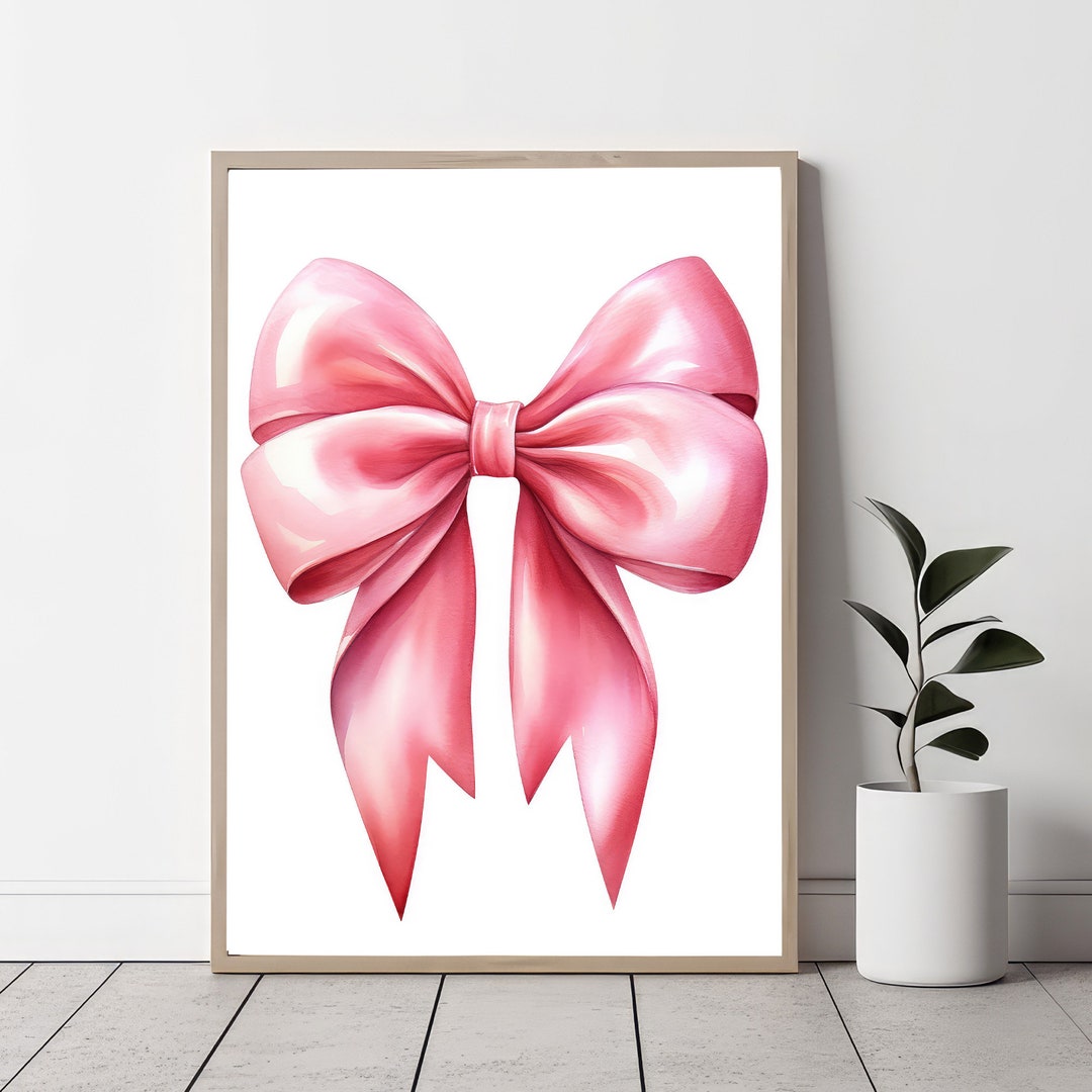 Balletcore Wall Art, Pink Bow Painting, Coquette Room Print, Aesthetic ...