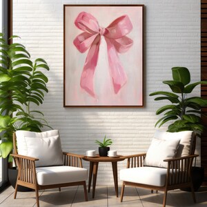 Balletcore Wall Art, Pink Bow Painting, Coquette Room Print, Aesthetic ...