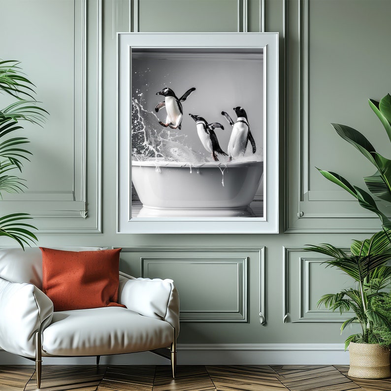 Adorable Penguins in Tub Printable Wall Art | Penguin Photo | Penguin ...