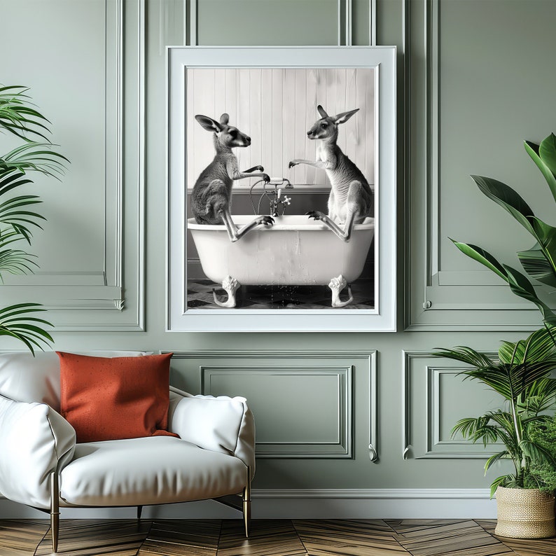 Cute Kangaroos in Tub Printable Wall Art | Kangaroo Photo | Kangaroo ...