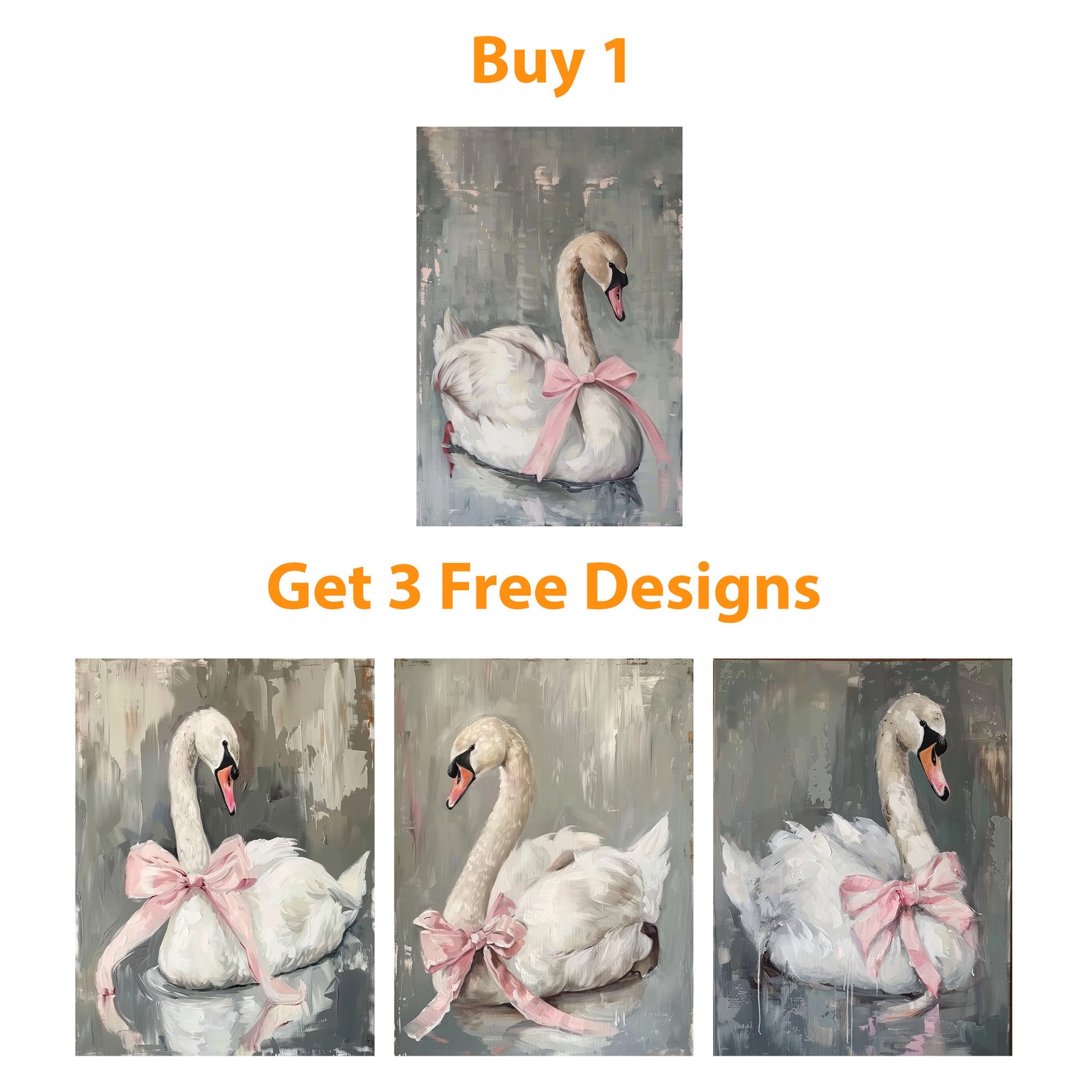 Swan With a Pink Bow Print, Soft Pink Girly Nursery Painting, Dreamy ...