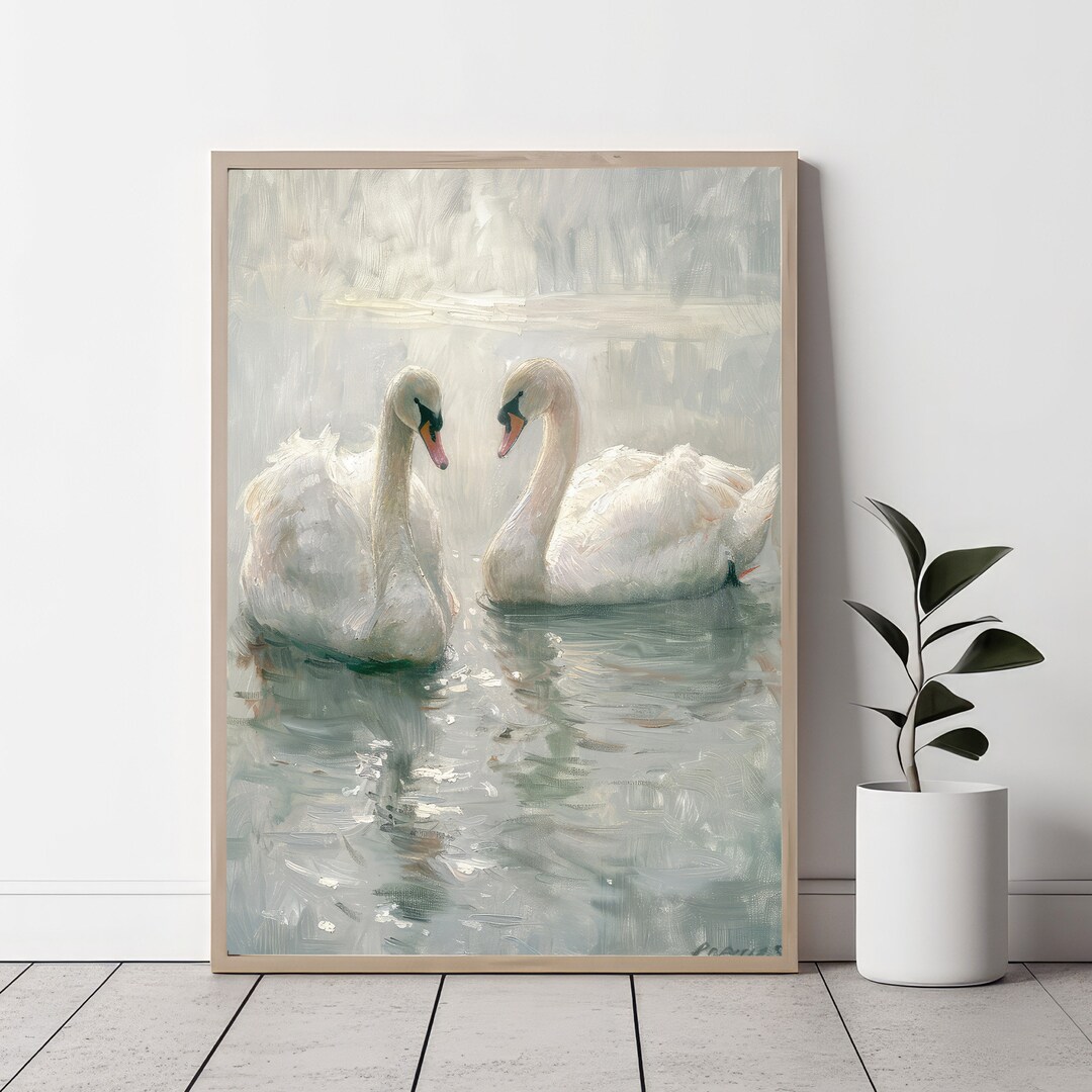 Vintage Swan Wall Art | Pastel Farmhouse Nursery Painting PRINTABLE ...