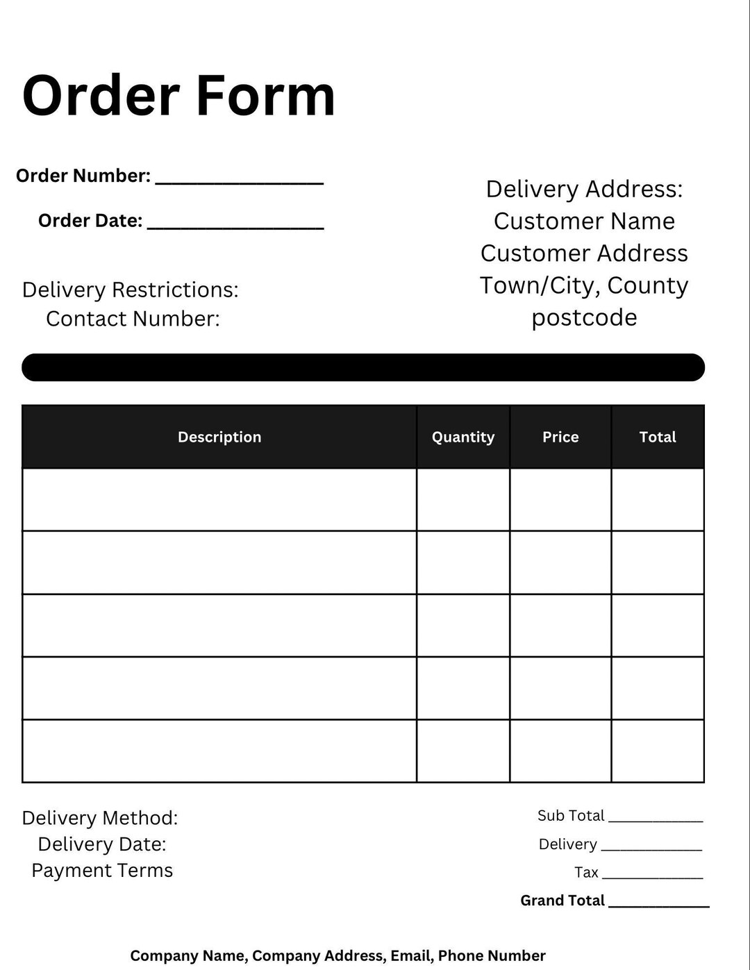 Order Form Template, Order Form for Small Business, Purchase Order ...