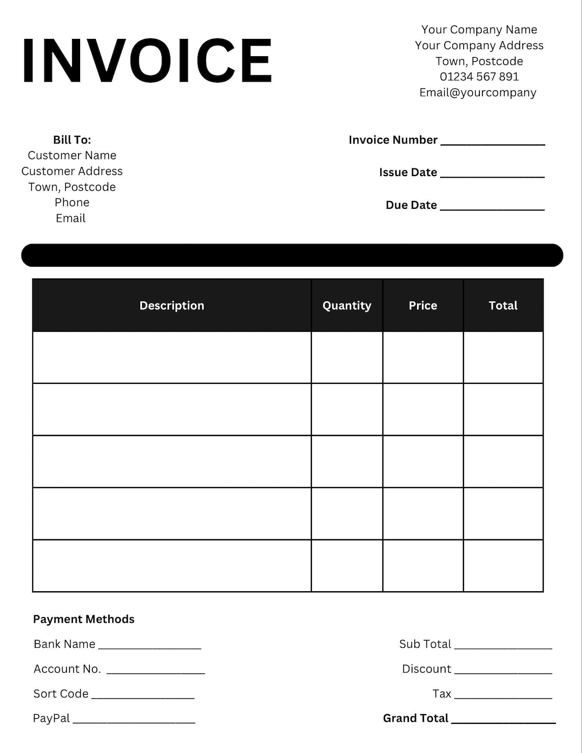 Simple Invoice Template, Editable Invoice Template, Invoice for Small ...