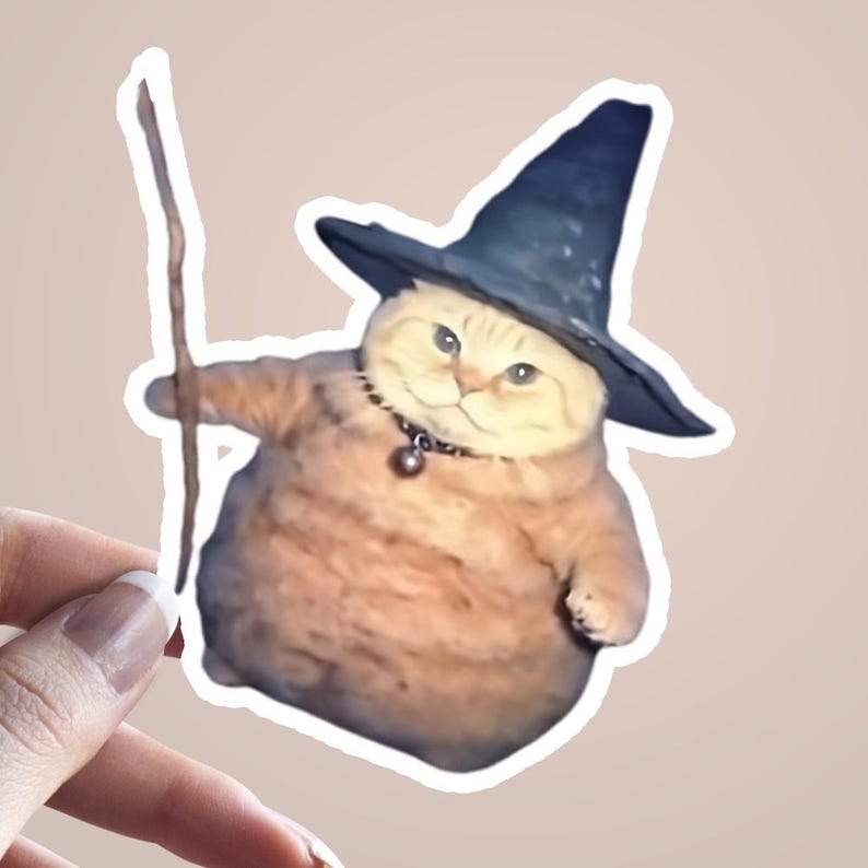 Wizard Cat Meme Sticker, AI Cute Witch Cat Sticker for Laptop, Water ...