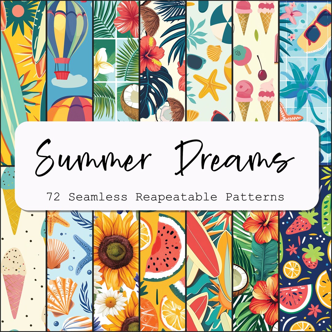 Summer Seamless Pattern Pack: Tropical Digital Paper (PNG) - Etsy