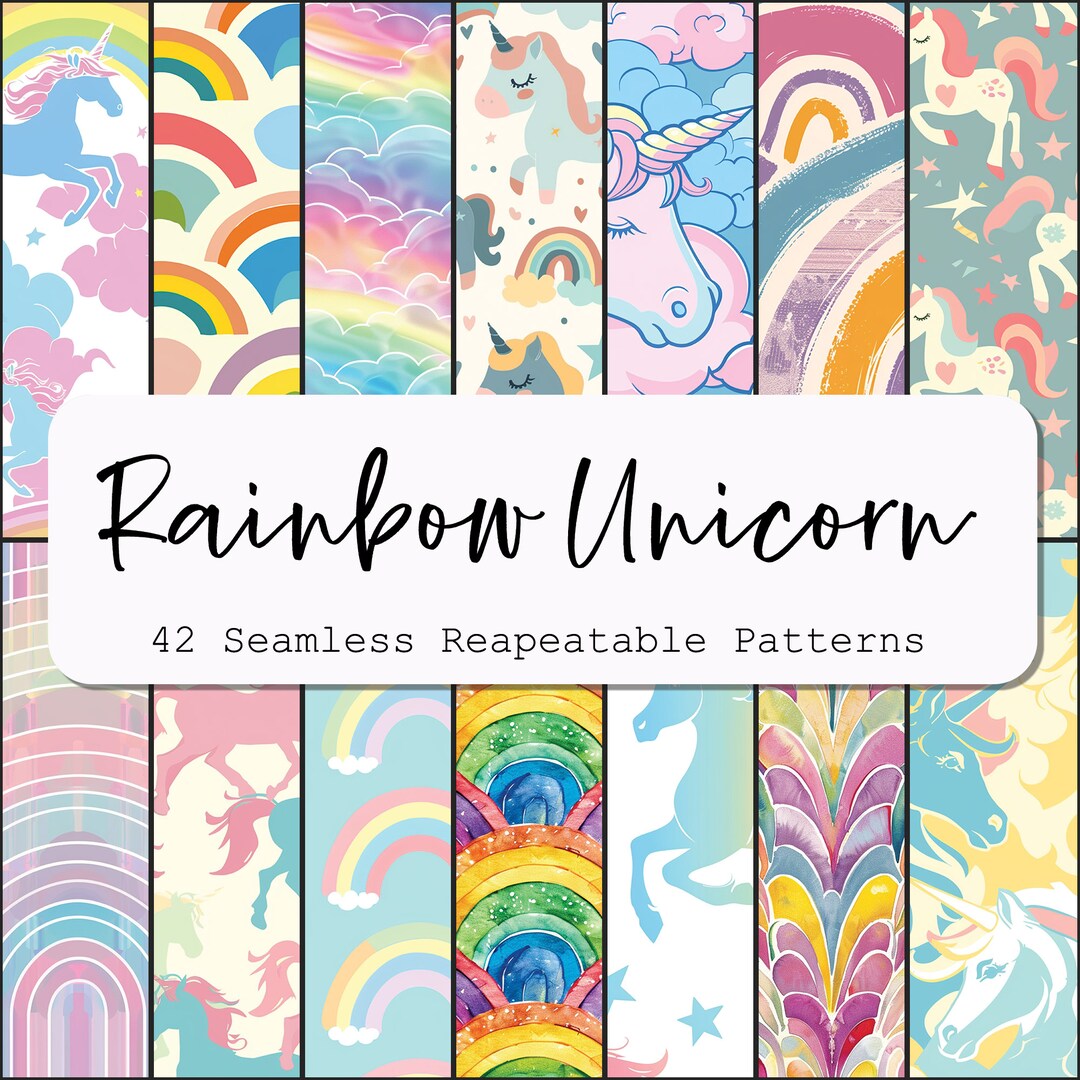 Rainbow Unicorn Seamless Pattern Digital Paper Pack Scrapbook Paper ...