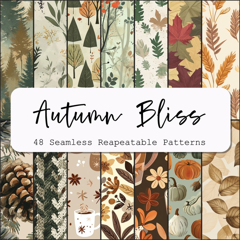 Seasons Seamless Pattern Bundle: All Over Print Digital Paper (PNG ...