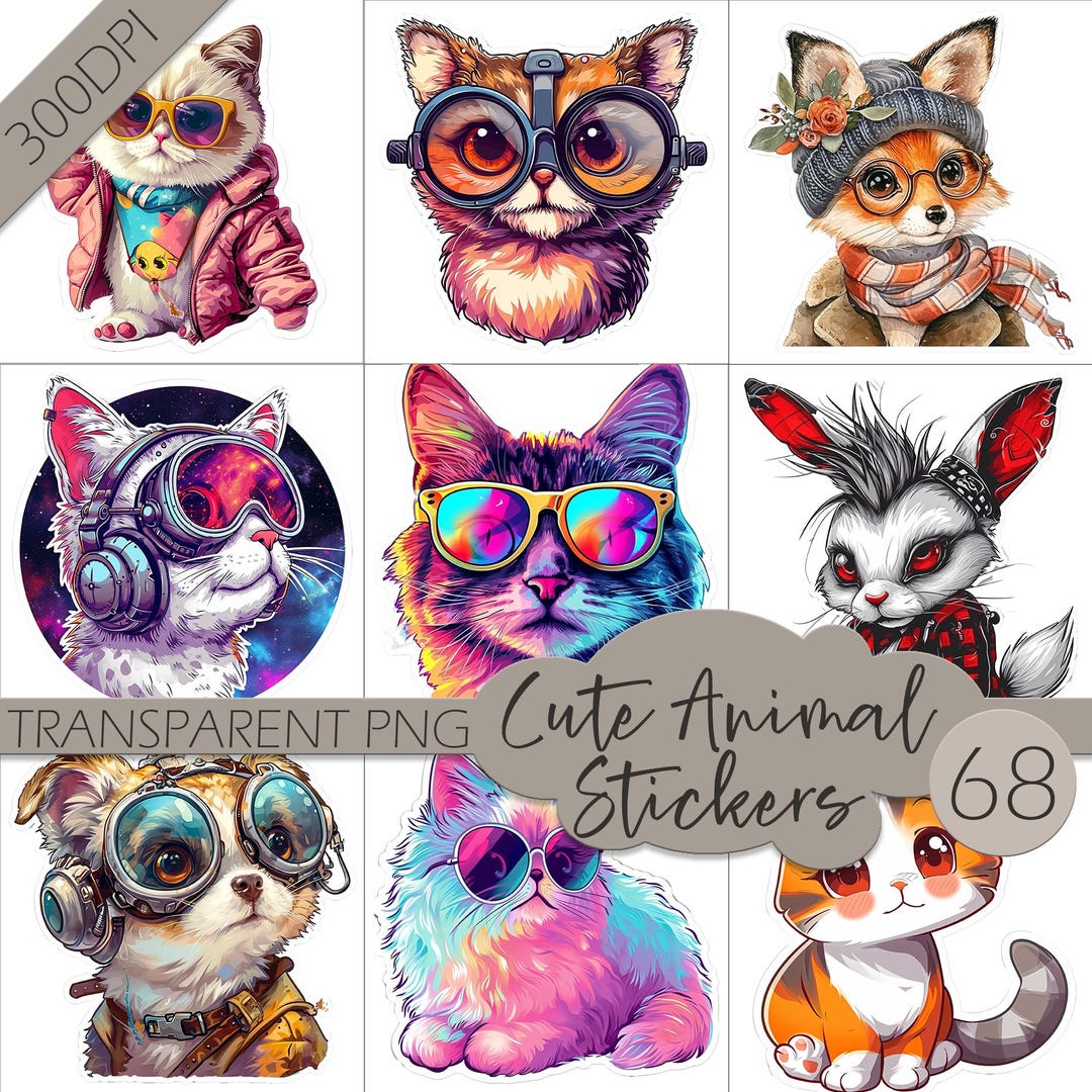 Cute Animals Sticker Clipart PNG, Transparent Background, Commercial ...