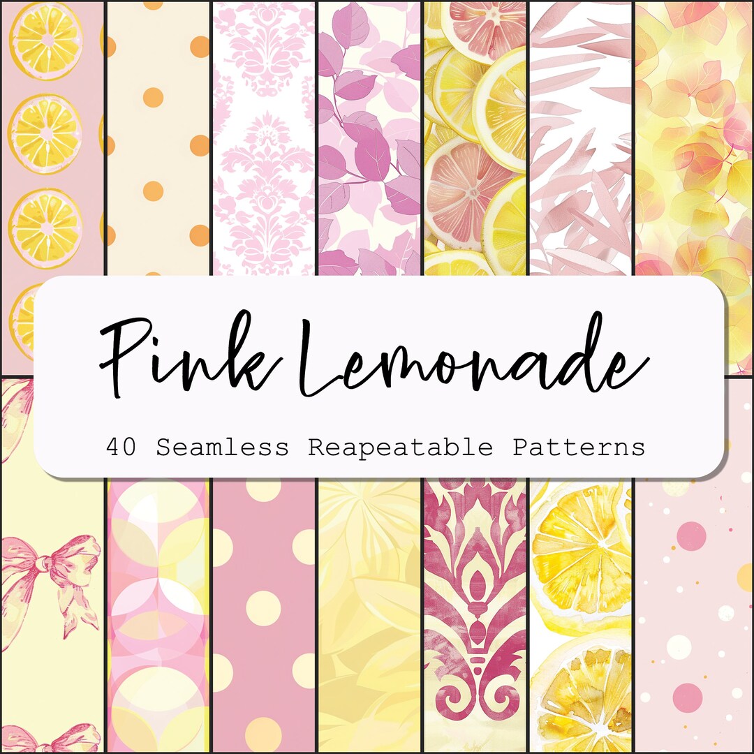 Pink Lemonade Seamless Digital Paper Pattern Pack Pink Yellow ...