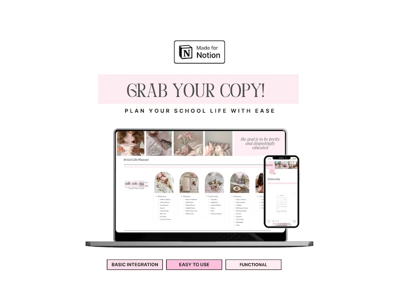 Notion Life Planner Template 2026 Pink Aesthetic All in One Digital ...