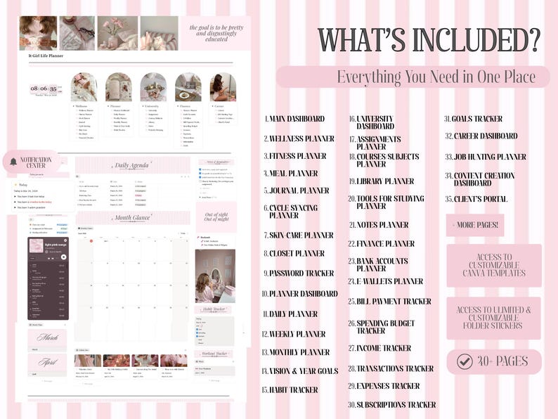 Notion Life Planner Template 2026 Pink Aesthetic All in One Digital ...