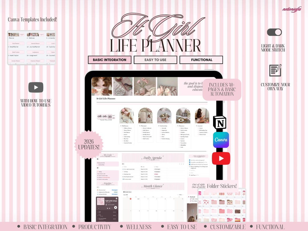 Notion Life Planner Template 2026 Pink Aesthetic All in One Digital ...
