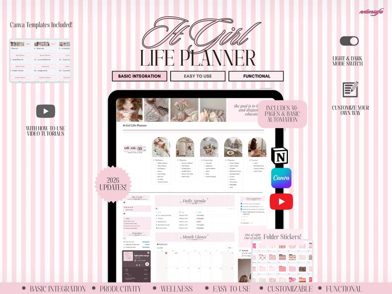 Notion Life Planner Template 2026 Pink Aesthetic All in One Digital ...