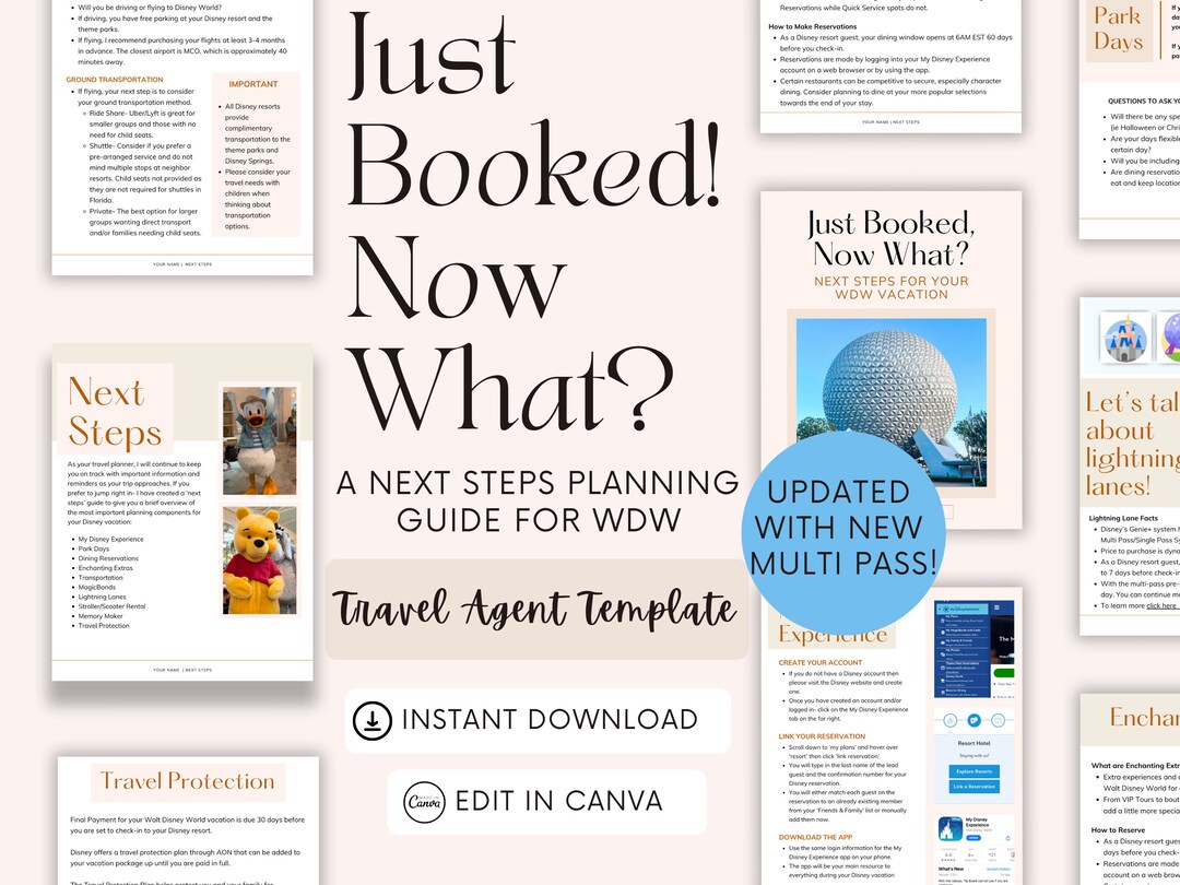 Just Booked! What Now? A WDW Next Steps Guide and Template for Travel Agents - Etsy