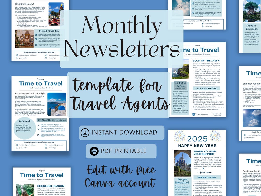 Travel Agent Monthly Newsletters and Templates - Etsy