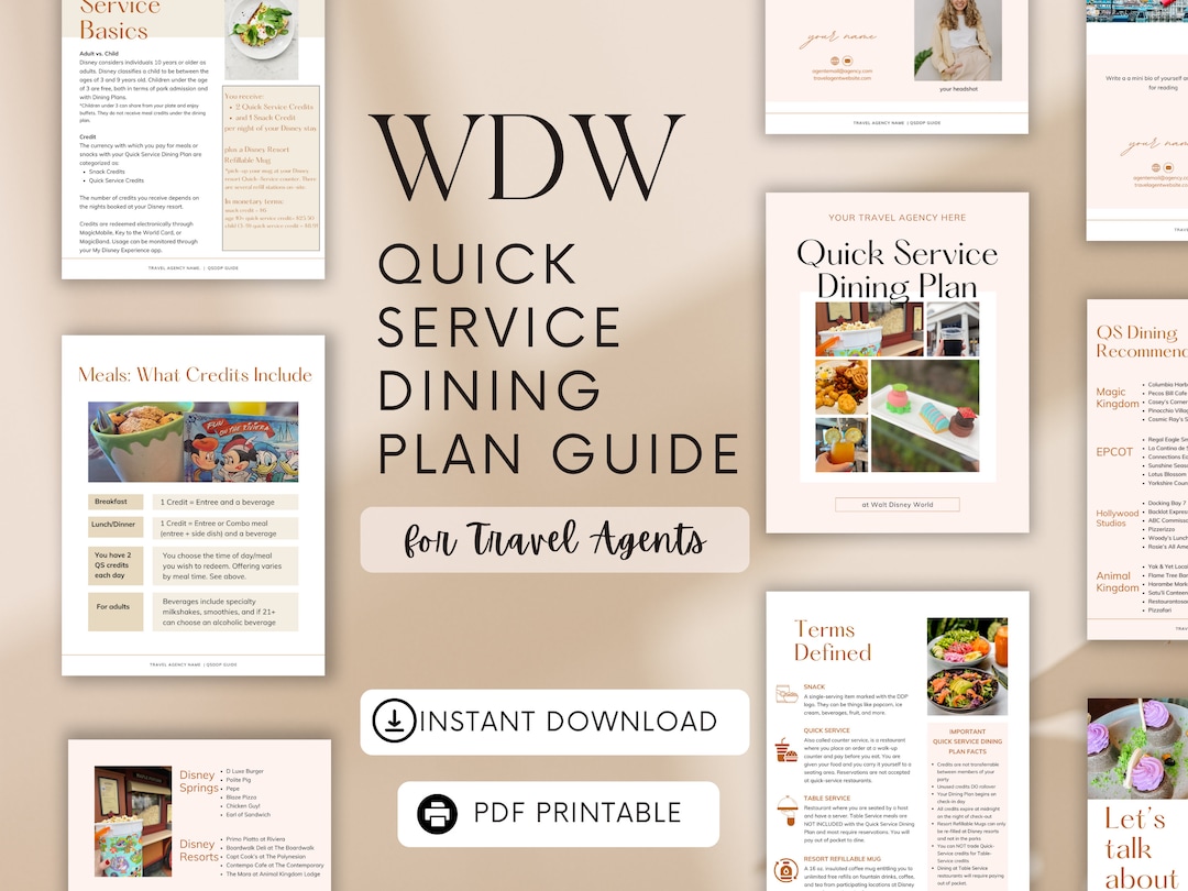 WDW Quick Service Dining Plan Guide & Template - Etsy