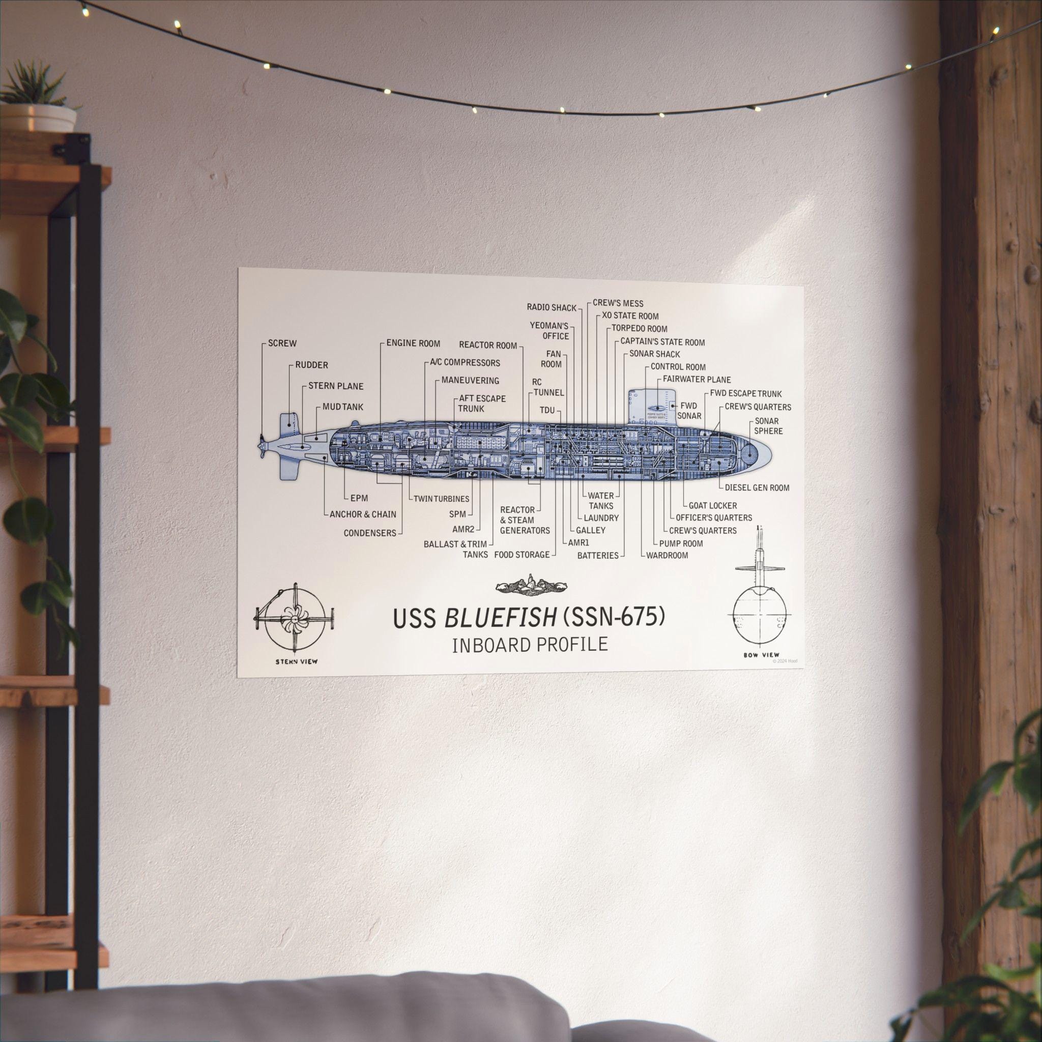 USS Bluefish Vintage Submarine Poster Archival Quality Print Nautical ...