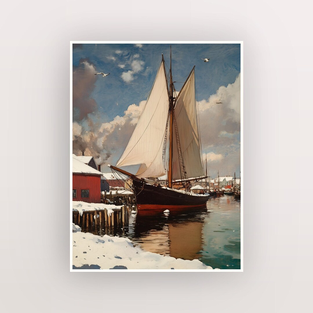 Gloucester Sailboat in Winter Rest (c. 1893) | Fine Art Print on Cotton ...
