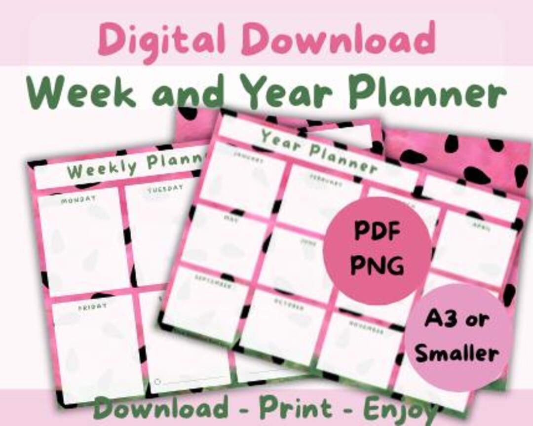 Printable Watermelon Year and Week Planner Bundle Undated Instant ...
