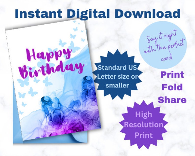 Printable Birthday Card With Message Suggestions Instant Digital ...
