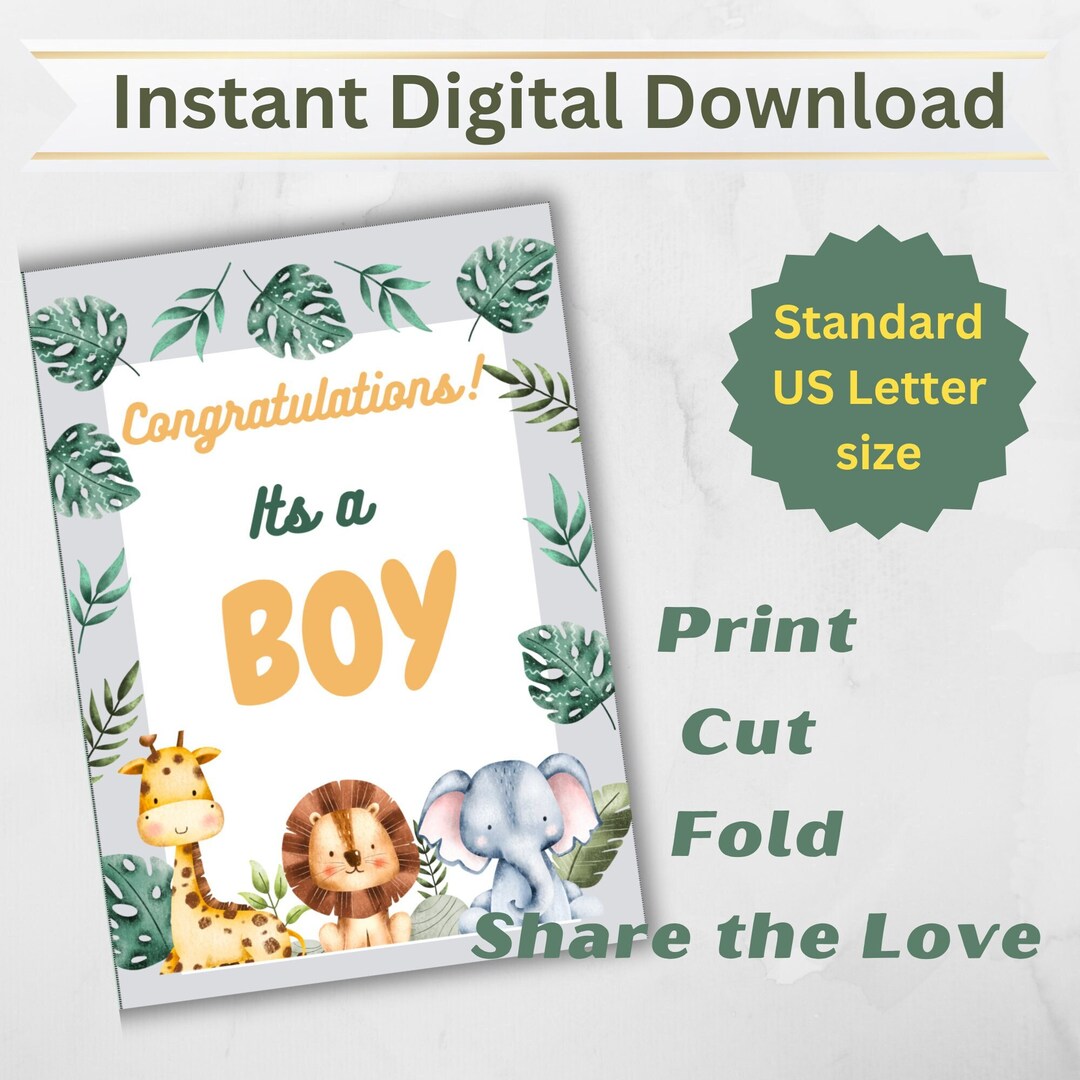 Its a Boy Greeting Card Safari Baby Shower Boy Arrival Its a Boy Baby ...