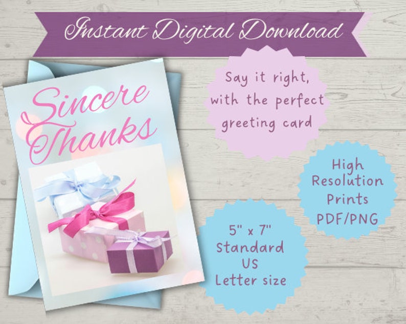 Sincere Thanks Thank You Card Printable Pink and Aqua Elegant Instant ...