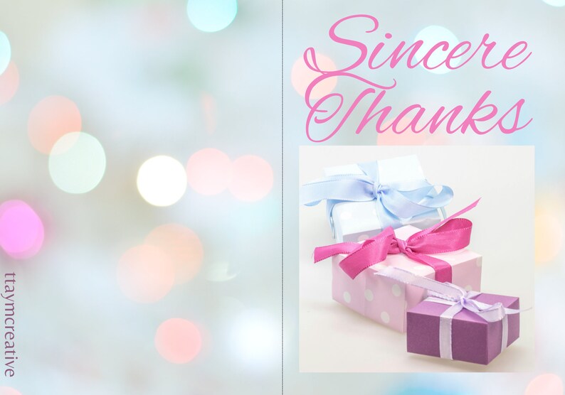 Sincere Thanks Thank You Card Printable Pink and Aqua Elegant Instant ...