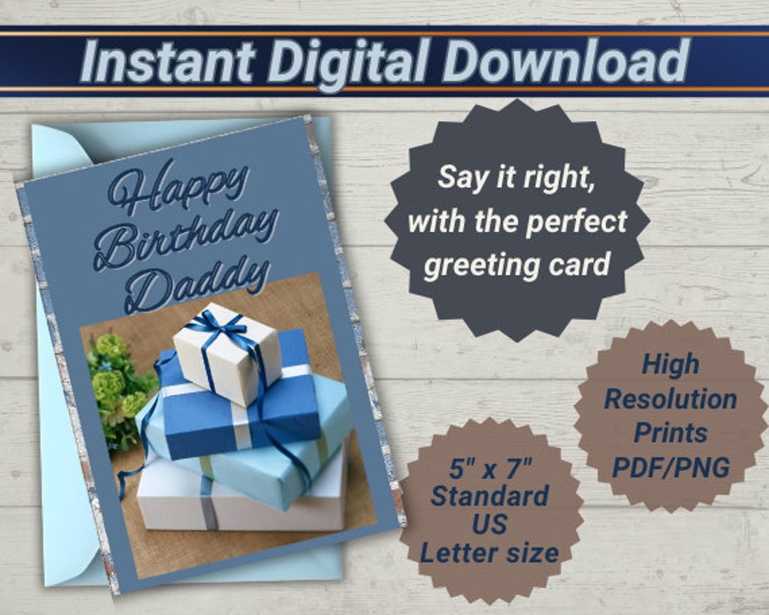 Happy Birthday Daddy Printable With Message Suggestions Instant Digital ...