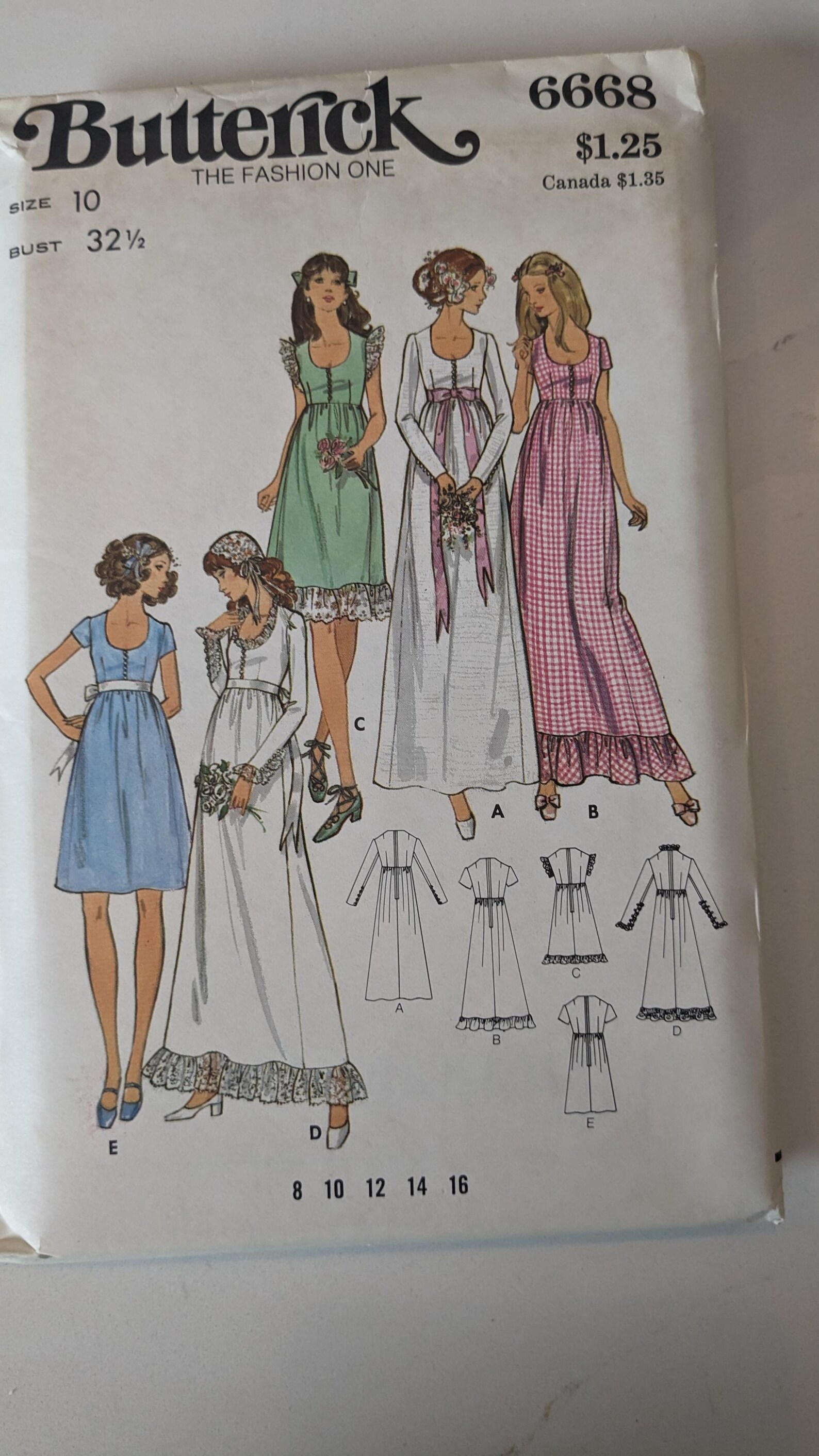 Butterick 1970s Pattern 6668, Bridal Dress. Size 10 and 12. Unopened ...