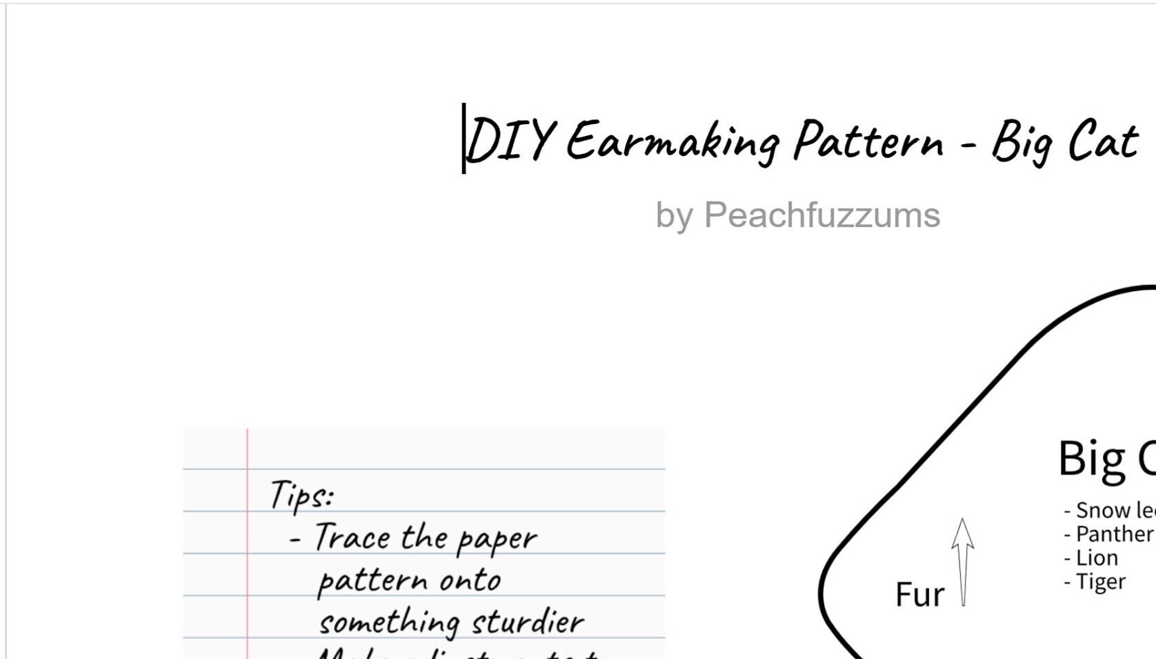 Big Cat Ear-making Printable Pattern Pack - Etsy